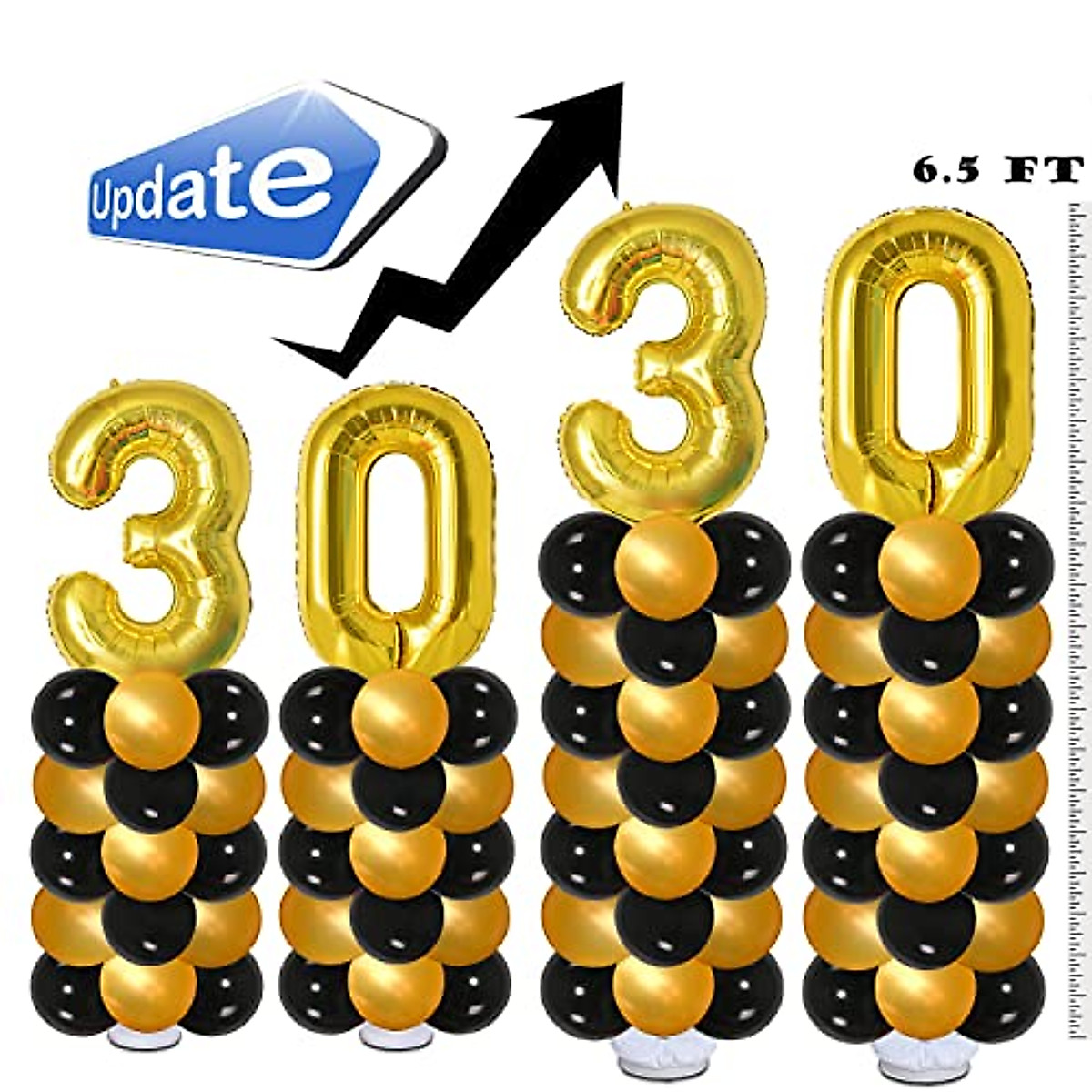 30th Birthday Decorations for Him Men,Cheers to 30 Years Tall 30 Birthday Balloons Column for 30th Party Decorations and 30th Wedding Anniversary Decorations (Black & Gold)