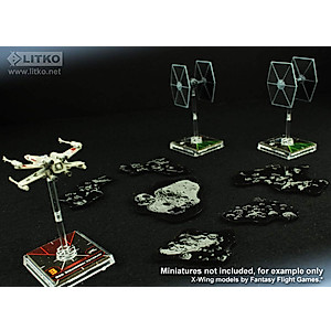 LITKO Space Fighter 2nd Edition Asteroid & Debris Templates Compatible with Star Wars: X-Wing Second Edition, Translucent Grey (6)