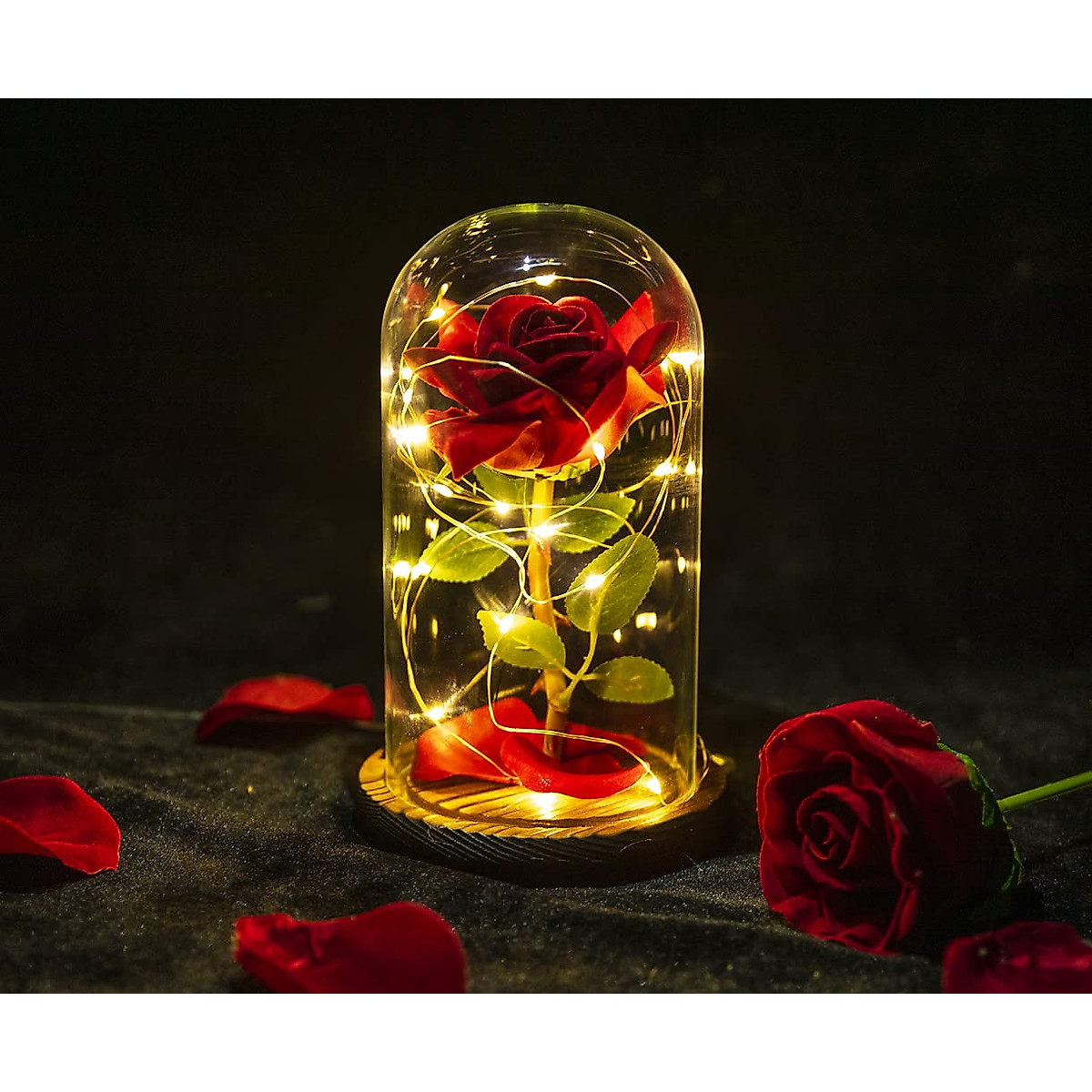 AGGUT Beauty and The Beast Rose,Forever Rose,Artificial Flower Gift Romantic Red Silk Rose,Flower in Glass Dome Women Gifts for Her,Wife,Mom,Valentines,Anniversary