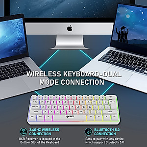 4 in 1 Wireless Gaming Keyboard Mouse and Converter with RGB Backlit Mini 61Key Ergonomic Honeycomb Shell 2.4Ghz USB Receiver Bluetooth Wired Adapter for PS4 PS3 Xbox Switch PC Mac Gamer Typist(White)