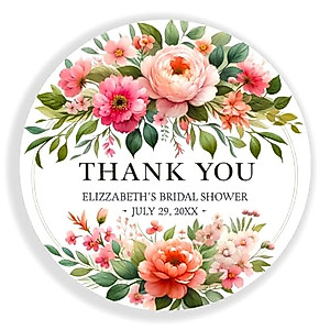 Personalized Customized Labels Tags,Customizable Stickers Romantic Watercolor Pink Peach Florals Thank You Classic Round Sticker for Business Custom Made Stickers, 100 Stickers3X3"