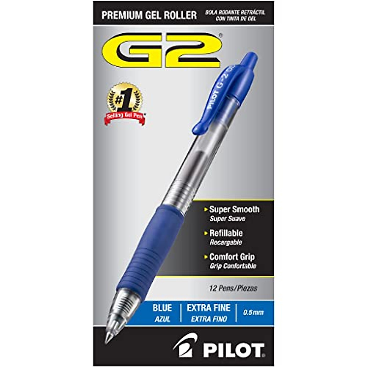 PILOT G2 Premium Refillable and Retractable Rolling Ball Gel Pens, Extra Fine Point, Blue Ink, 12-Pack (31003)