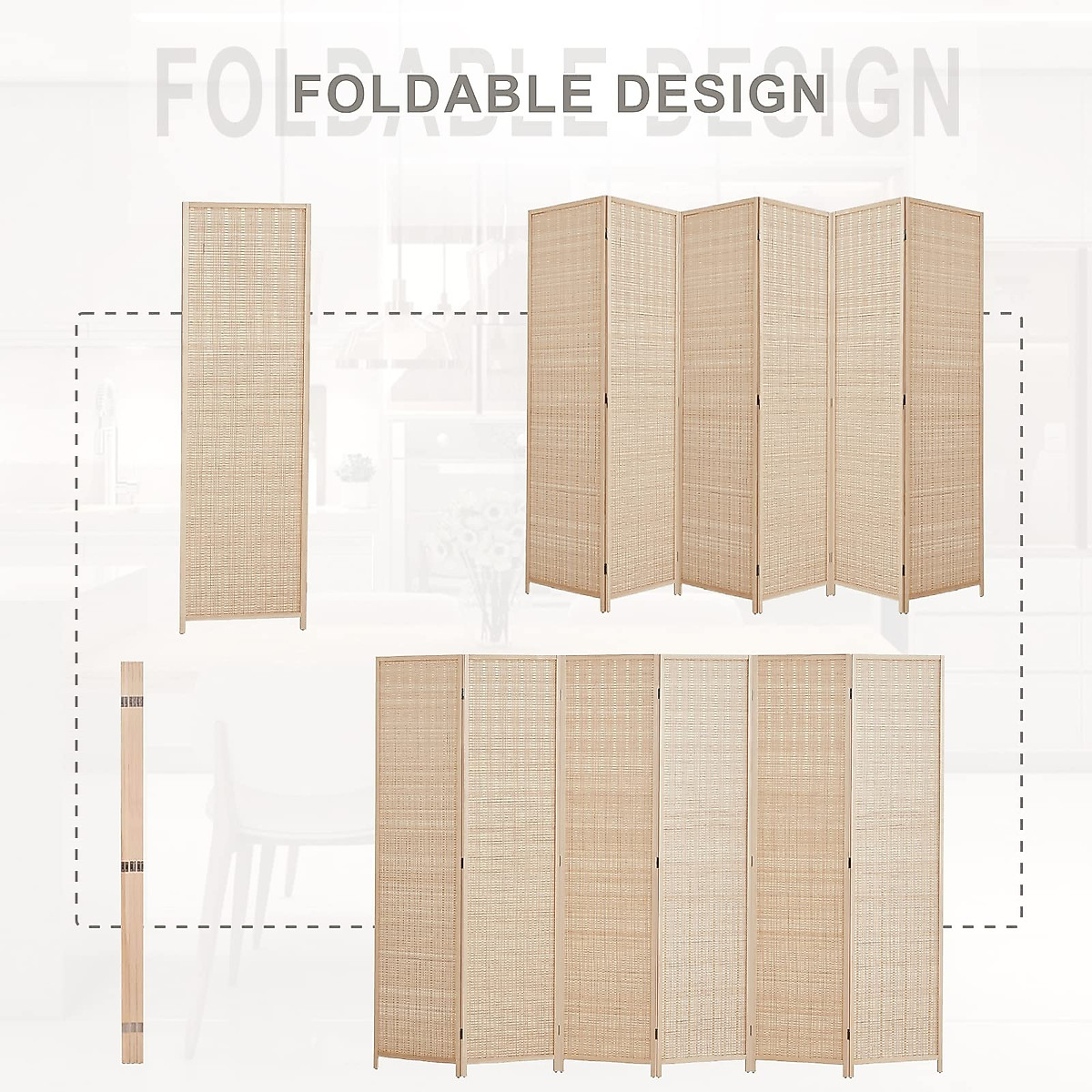 Room Divider Privacy Screen 16" Room Dividers and Folding Privacy Screens 6 Panel Room Divider Wall 5.6FT Tall Bamboo Room Divider Partitions/Separator