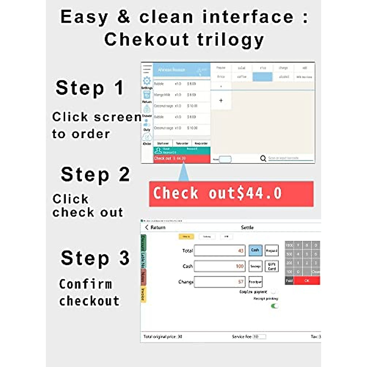 MRBOSS Mobile Tablet POS Cash Register 2" Receipt Printer Software app for Small Business Restaurant Retail Grocery Convenience Mobile Food Truck Dining Bubble Tea Coffee Shop Beverage Bakery