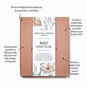 Baby First Year Book (Dusty Rose, 112 Pages) - Memory & Milestone Baby's First Year Photo Album from Pregnancy to First Year – Baby Book Keepsake Gift