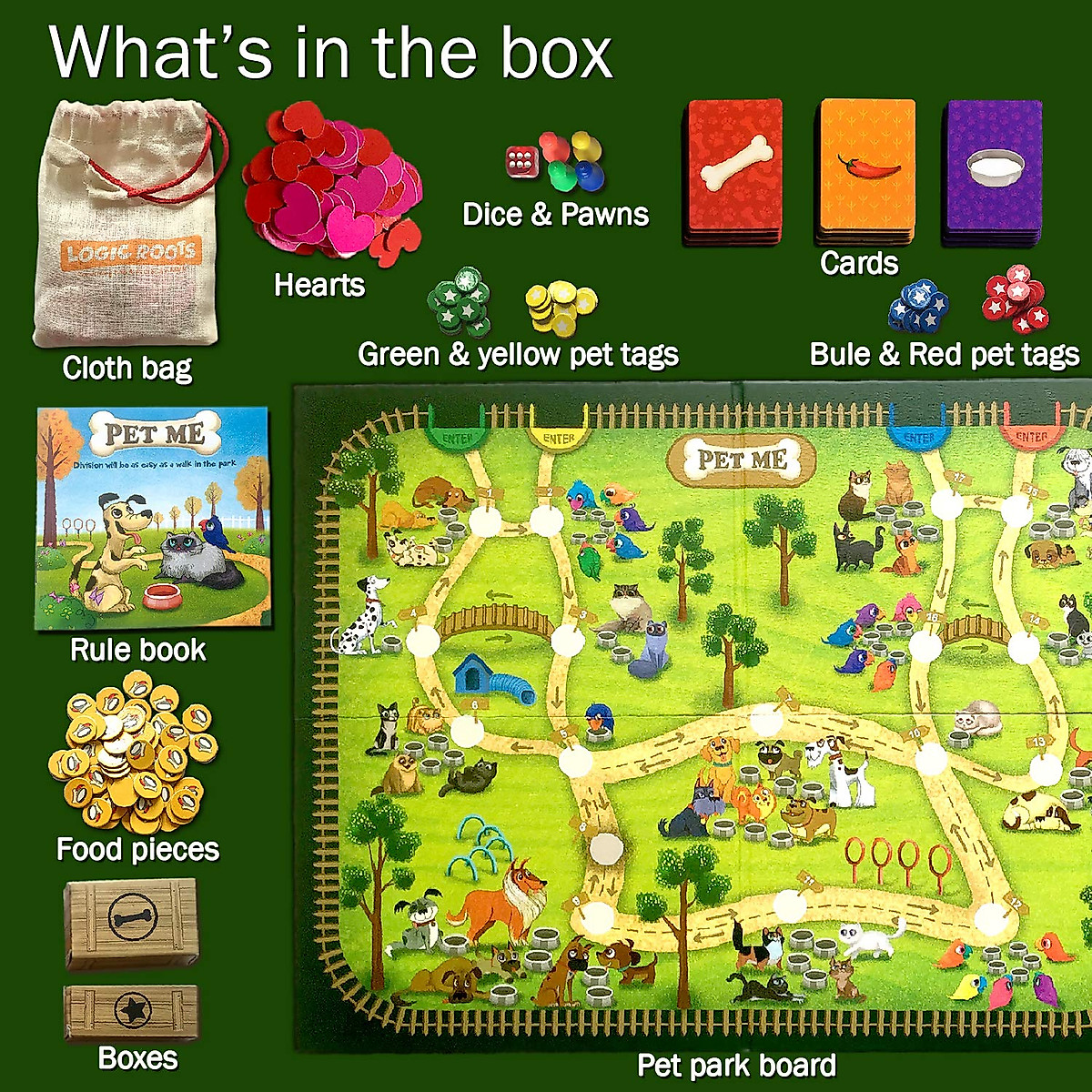 Logic Roots Pet Me Multiplication and Division Game - Fun Math Board Game for 5 - 9 Year Olds, Easy Start STEM Toy, Perfect Educational Gift for Kids (Girls & Boys), Homeschoolers, Grade 1 and Up