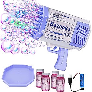 Bubble Gun, Bazooka Bubble Gun, 69 Hole Bubble Gun with 4 Bottles of Bubble Liquid, for Children Adults, Indoor and Outdoor Birthday Wedding Party Events