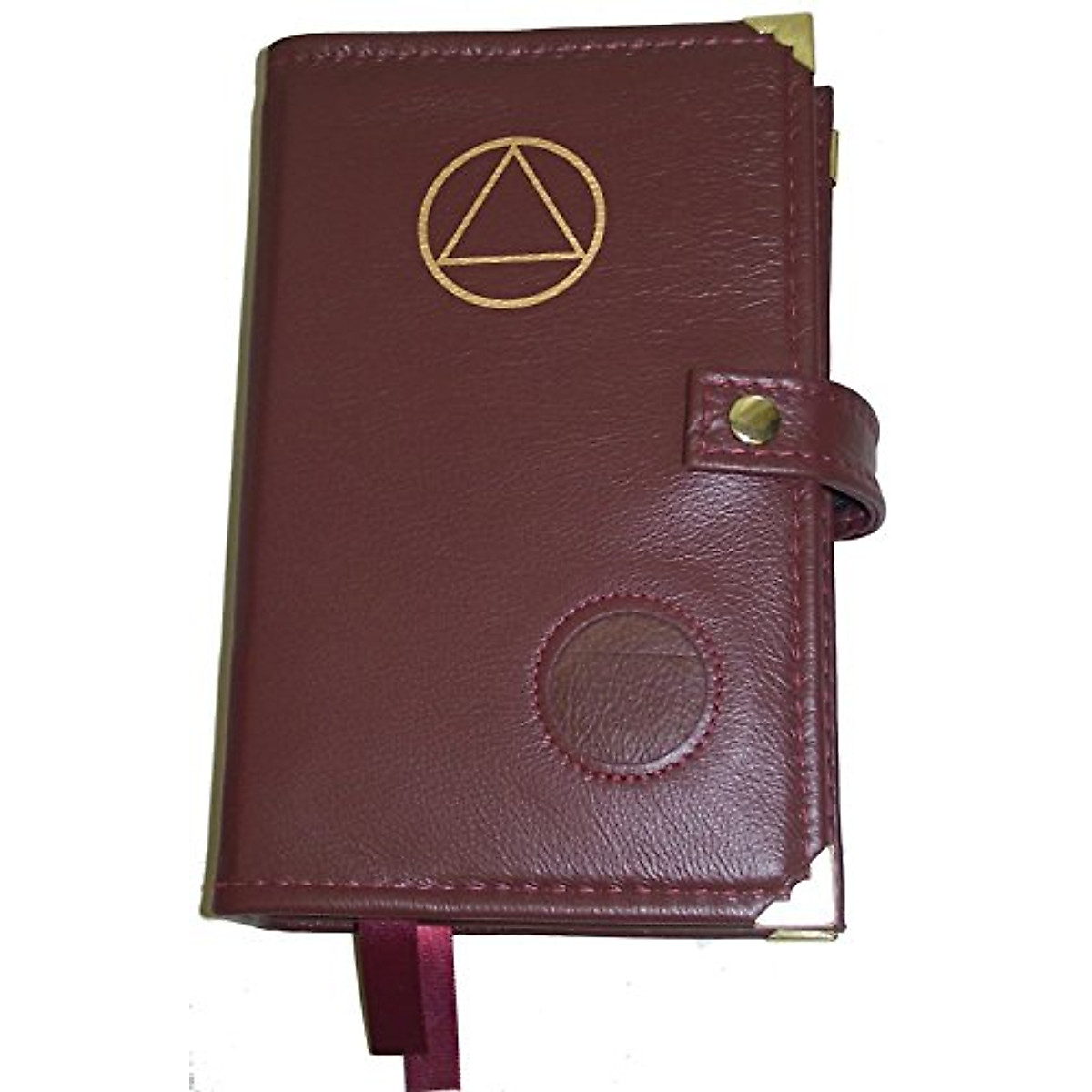 Culver Enterprises Burgundy Leather Double AA Alcoholics Anonymous Big Book & 12 Steps and 12 Traditions Book Cover Symbol and Medallion Holder