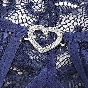 LadyIn Women's Sexy Lingerie One Piece Women Deep V Teddy Floral Lace Bodysuit Babydoll Navy Blue