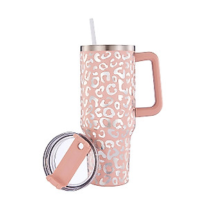 wonshia 40oz Cow print Tumbler With handle, Stainless Steel Tumbler With Lid and Straws, Double Vacuum Leak Proof Travel Coffee Mug Cup Water Bottle For Home, Office, Party (Water pink)
