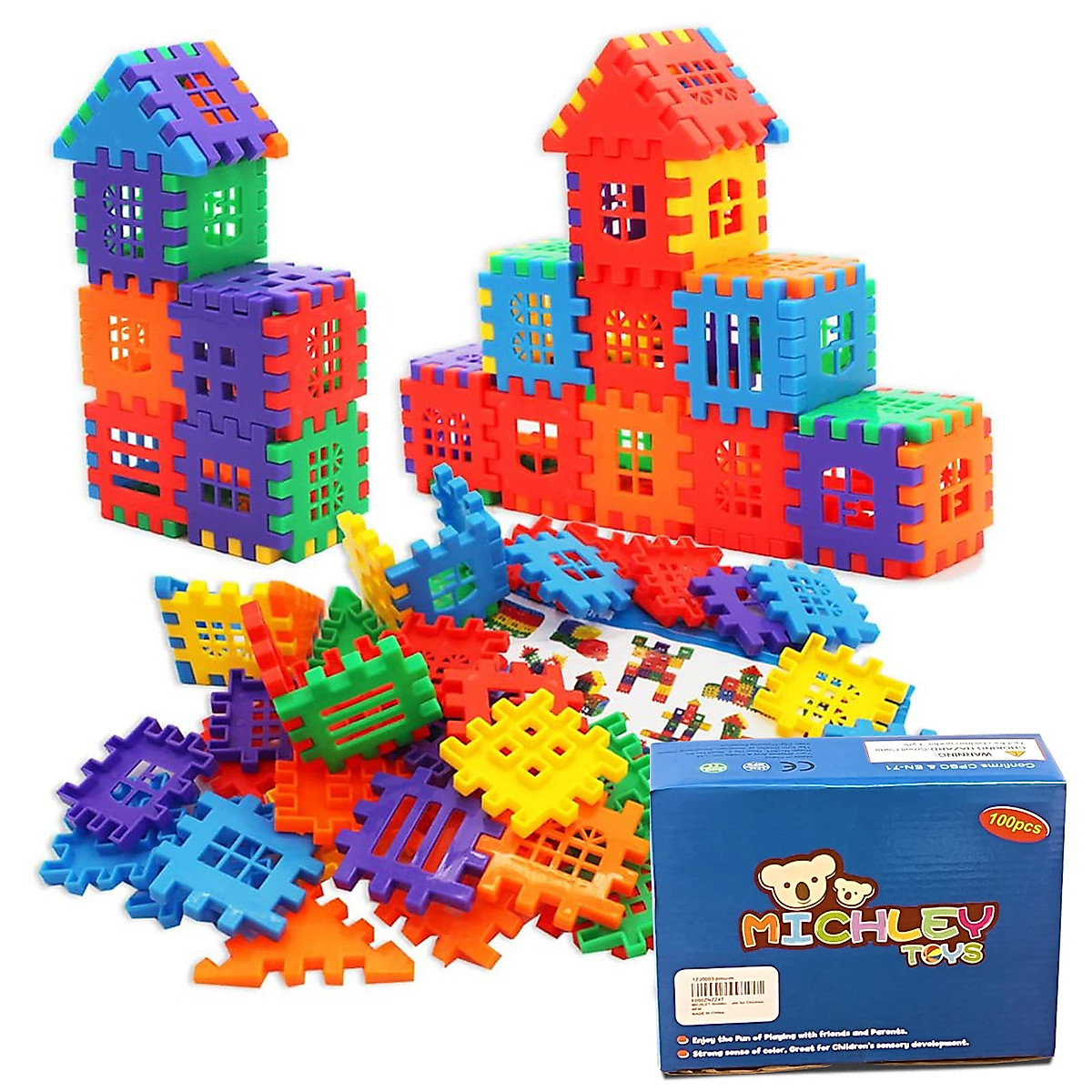 MICHLEY Toddler Toys Number Blocks Big Particle Plastic Smooth 100 PCS Building Blocks Splicing intersting Puzzle Play Toys for Kids 3+