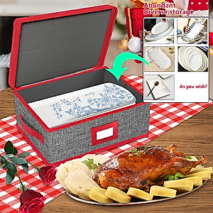 VERONLY Platter Storage Case Stackable - Christmas China Storage Containers, with Hard Lid Height of 5.3'' Padded Surfaces - Structured Top, Bottom and Sides, 4 Felt Dividers Included (Grey and Red)