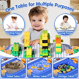 fygurso Toddler Table and Chair Set, Water/Sand Sensory Rideable Building Block Kids Table and Chairs with 90 Pcs Compatible Large Bricks, Kids Activity Table with Storage, STEM Toys for Kids Ages 3+