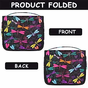 POFATO Colorful Dragonflys Travel Toiletry Bag Cosmetic Makeup Bag for Women Men Hanging Hook Wash Toiletries Portable Toiletry Bags Organizer