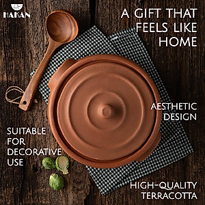 Hakan Handmade Clay Pot with Lid, Natural Unglazed Earthen Cookware, Terracotta Pot, Casserole Dish, Rice Cooking, Clay Pot, Terracotta Pan, Korean, Indian, Mexican Dish, Large, 7.6 Quarts (7.2 L)