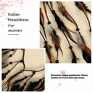 CAKURE Boho Feather Headbands Gypsy Accessories Indian Headpiece Black Feather Hair Band Adjust Headdress Handmade Festival Feather Hair Accessories for Women and Girls (Set 3)
