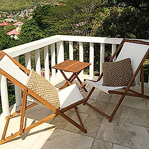 FDW Beach Sling Patio Chair for Relaxing, Foldable with Adjustable Height Made from Eucalyptus Wood with White Polyester (White, Brown)