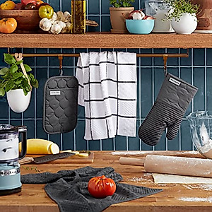 KitchenAid Onion Quilt KT OM PH Kitchen Towel, Oven Mitt & Potholder Set, Charcoal Grey