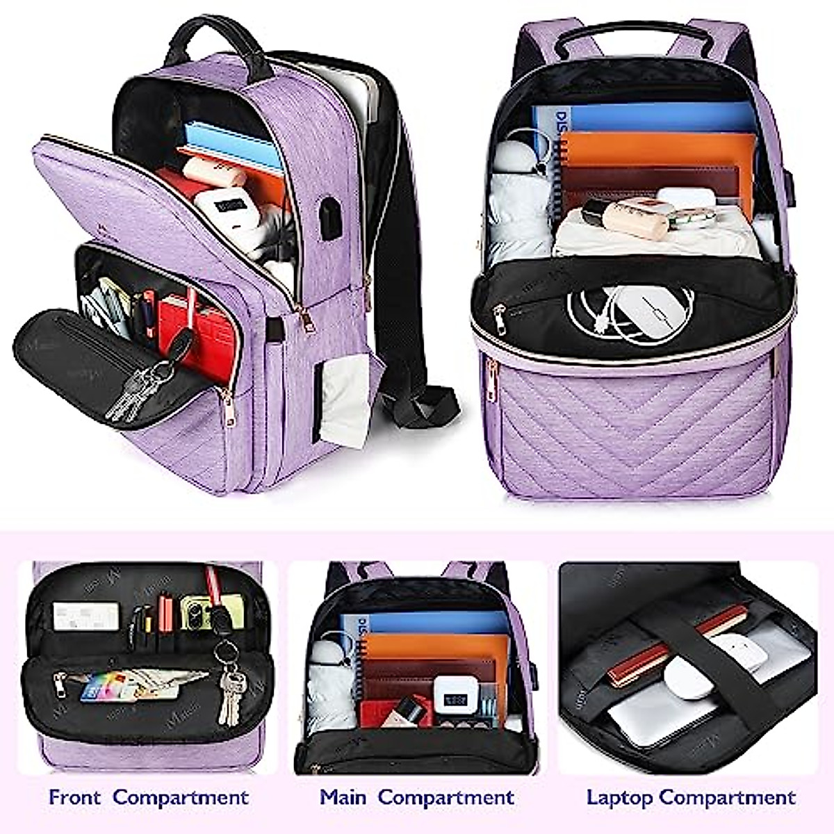 MATEIN 17 Inch Laptop Backpack, Womens Travel Laptop Backpack with RFID Pocket, Large Water Resistant College Teacher Nurse Work Bag Lightweight Daypack Computer Bagpack with USB Charging Port, Purple