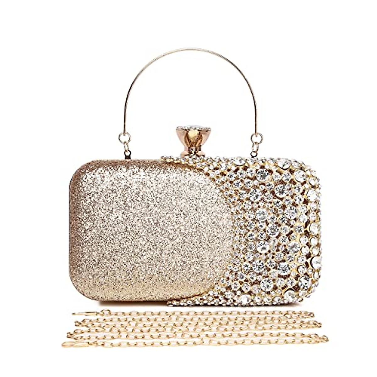 FIVE FLOWER Womens Crystal Evening Clutch Bag Wedding Purse Bridal Prom Handbag Party Bag (GOLD), Medium