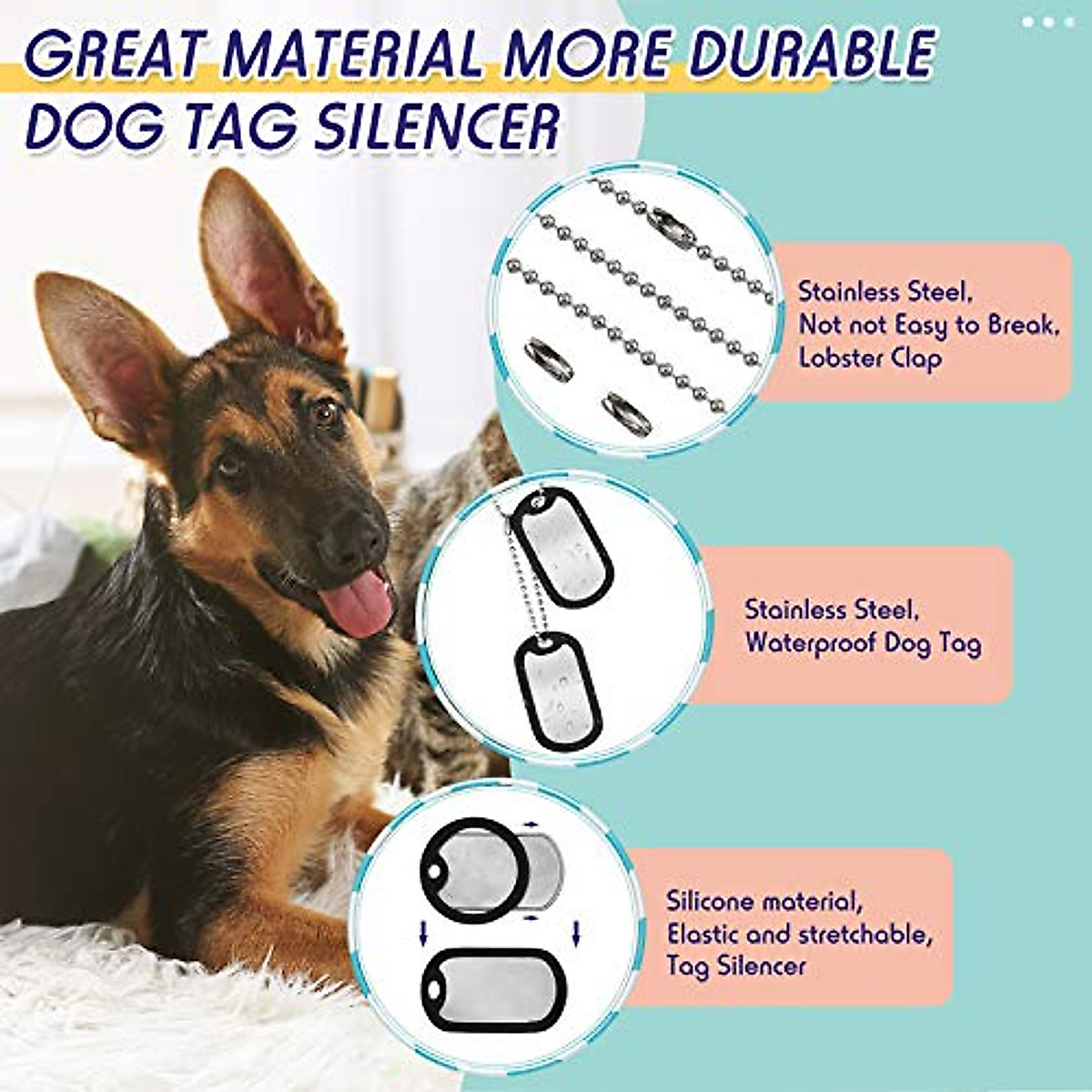 Weewooday 4 Pieces Military Dog Tag Silencer Silicone Round Rubbers Army Dog Tag Silencer Set Complete with 4 Steel Ball Chains & 4 Blank Dog Tags, Black