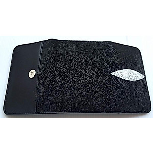 Julie Genuine Real Stingray Skin One Eye Leather Trifold Clutch Black Wallet Purse
