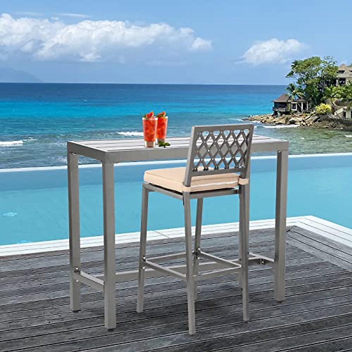 ONLYCTR Outdoor Bar Table, Patio Counter Height Bar Table, 55" Rectangle Bar Table for Patio, Garden, Yard, Balcony, Poolside (Grey, 55inch-Length)