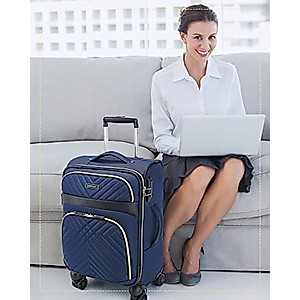 LIGHT FLIGHT Carry On Luggage Airline Approved, Softside Suitcase with Spinner Wheels 20 Inch Small Lightweight Carry-on Luggage with Front Pockets, Women Men Business Travel Blue