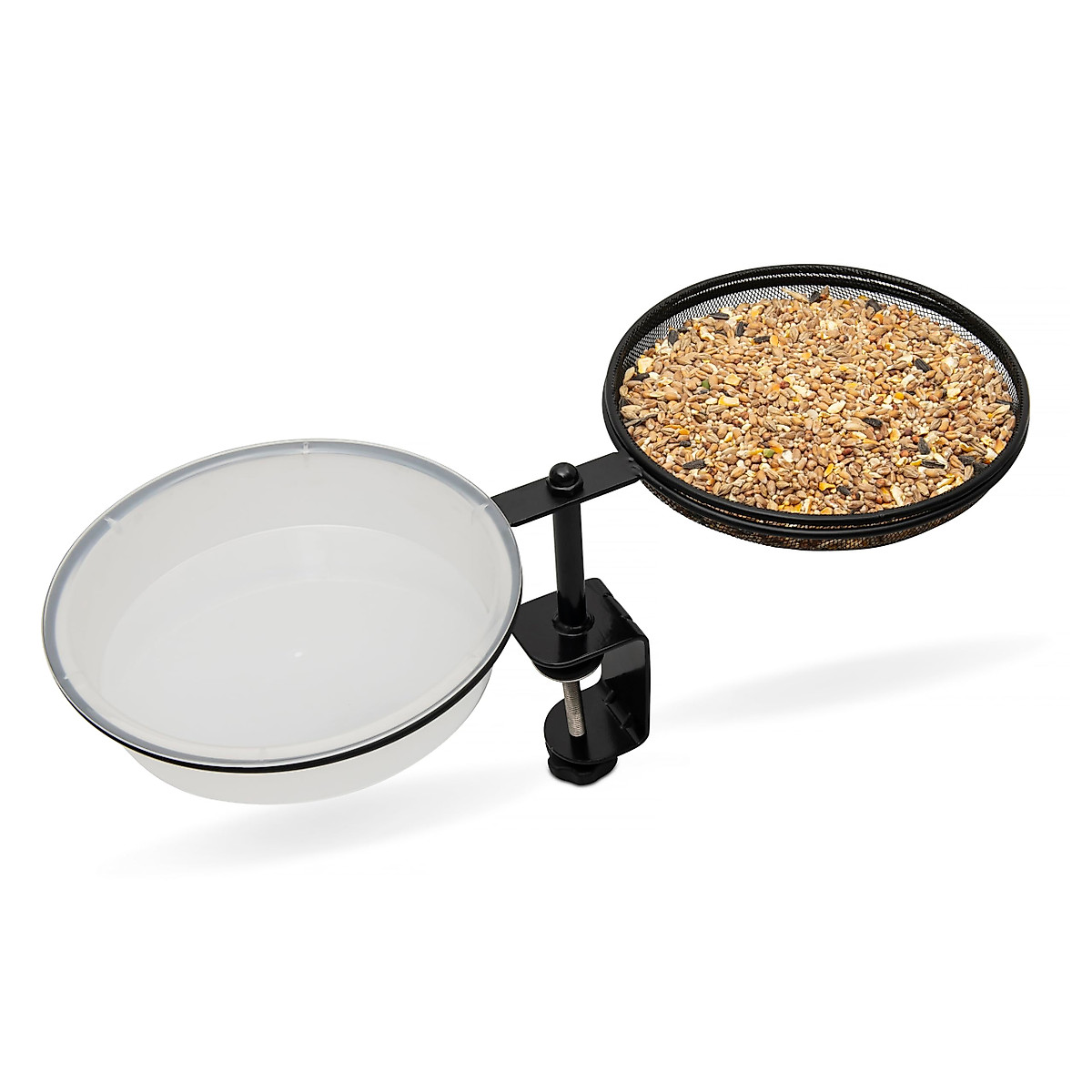 Bird Feeders for Outdoors - Forest & Twelfth Platform Bird Feeder Stand, Weather Proof Bird Water Feeder for Balcony Railing, 360° Rotation Standing Bird Feeder with Seed & Water Trays and Feed Scoop