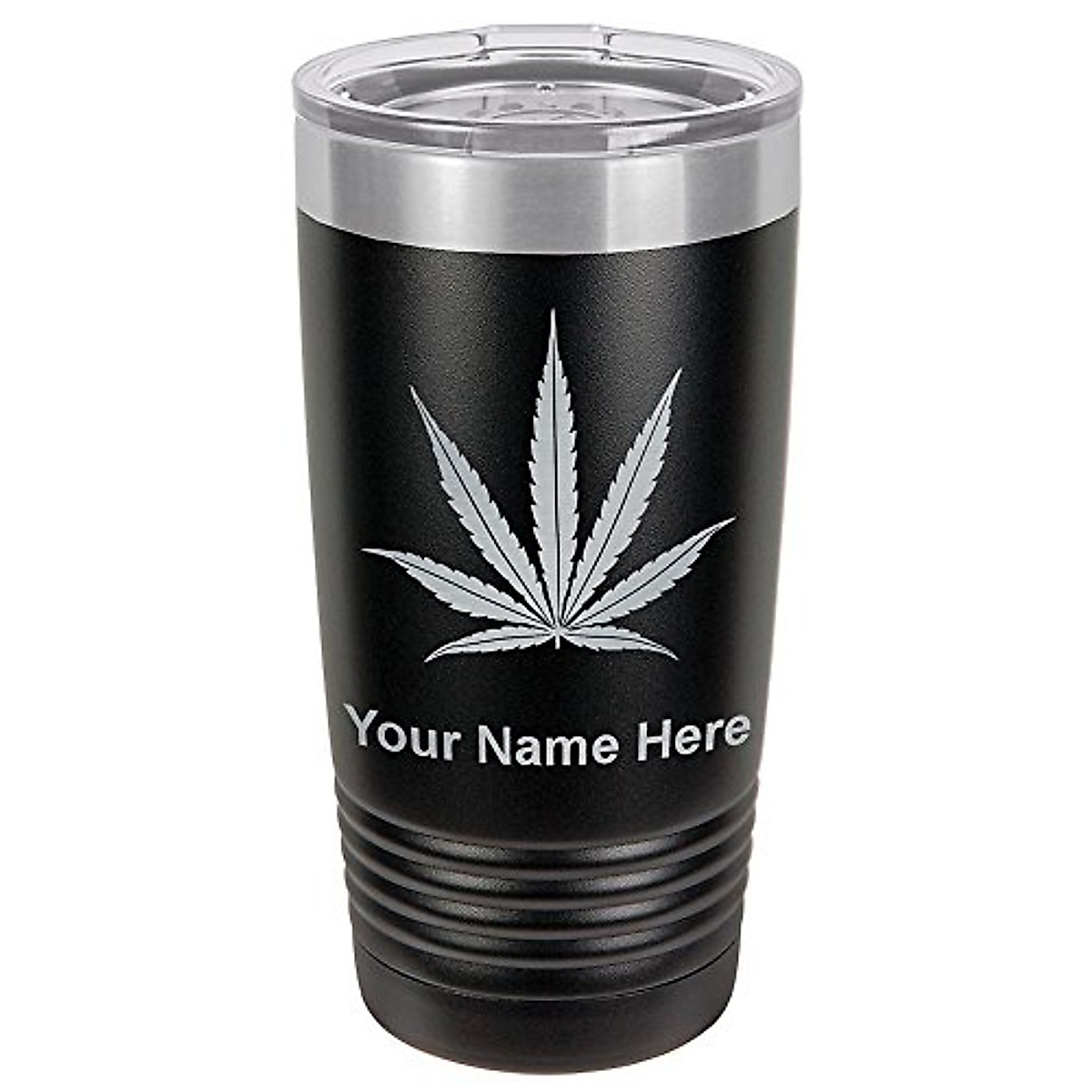 LaserGram 20oz Vacuum Insulated Tumbler Mug, Marijuana leaf, Personalized Engraving Included (Black)