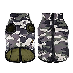 Dog Winter Jacket with Leash Hook Fleece Dog Coats for Small Medium Dogs Cold Weather Puppy Clothes Outfit Apparel Windproof Color Stitching Cotton Pet Vest Clothing for Cats (Green 3, X-Small)