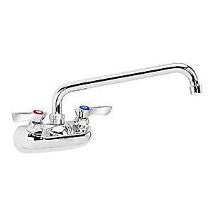 Krowne Wall Mount Kitchen Faucet - Utility Sink 4” Center Mount, 10" Swing Spout, ½” NPT Male Inlet, 2 GPM Flow Rate, Ceramic Valve Chrome Plated Finish, Lever Handle, Silver Series Plumbing