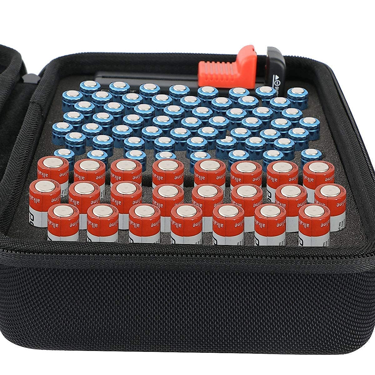 khanka Hard Battery Organizer Storage Box, Carrying Case Bag Holder - Holds 116 Batteries AA AAA C D 3V 9V with Battery Tester (BATTRIES are NOT Included.)