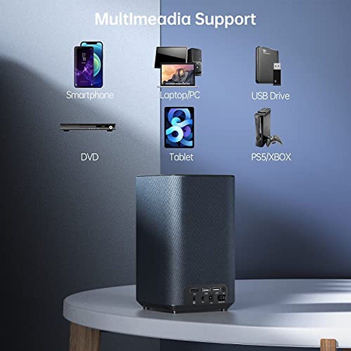 WiFi Mini Projector SMONET Movie Projector, 150 ANSI Lumens 1080P Supported Native Portable Projector with Tripod, Home Theater, 360° Bluetooth Speaker, Compatible with Android/iOS/HDMI/USB/AV