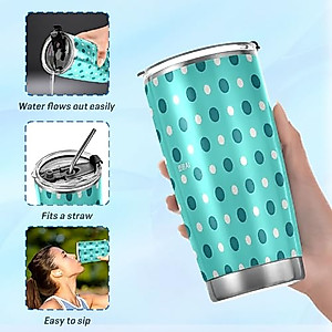 HXshaoye trendy polka dot turquoise white Stainless Steel mugs for hot and cold with Straw Leak Resistant Flip mugs for women for travel simple tumblers with lids vaso para cafe termica 20oz