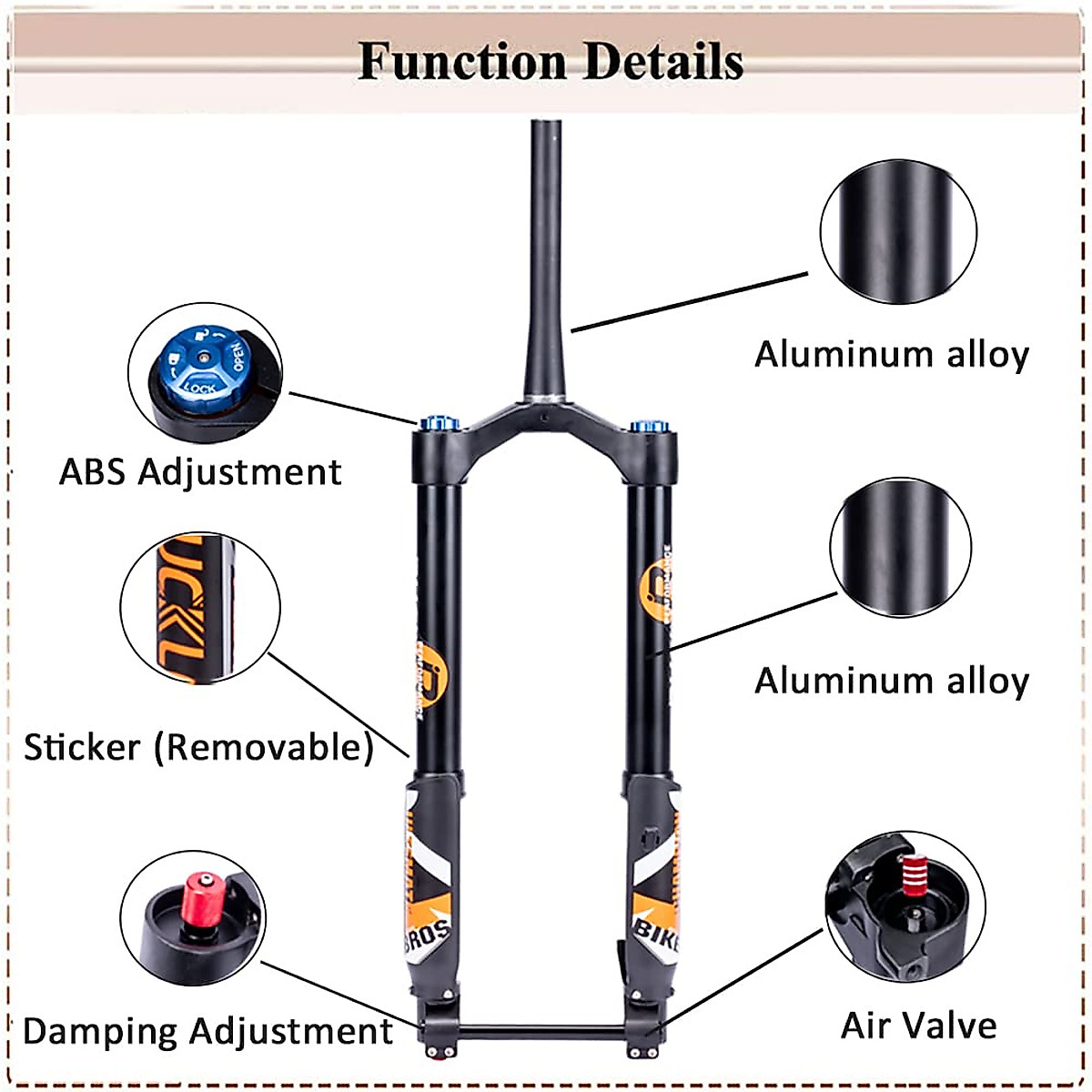 BUCKLOS Fat Tire 5.0 26 inch Air Electric Mountain Bike Inverted Suspension Fork, Thru Axle 15 * 150mm 140 Travel Rebound Adjustment Tapered Front Forks, for Snow Beach E-Bike MTB