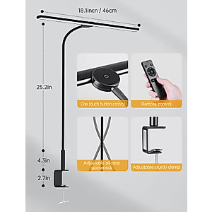 iLid LED Desk Lamp 18W Architect Clamp Desk Lamps for Home Office High CRI Eye Protection Stepless Dimming Desk Lamp with Remote Control for Monitor Studio Reading