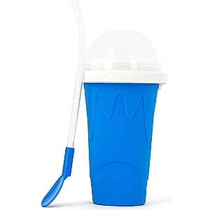 Slushy Maker Ice Cup Travel Portable Double Layer Silica Cup Pinch Cup Hot Summer Cooler Smoothie Silicon Cup Pinch into Ice Children's Adult Slushy Ice Cup (Blue)