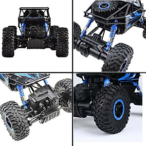 SZJJX 2.4Ghz 4WD All Terrain RC Rock Crawler Monster Truck With 2 Batteries - Remote Control Car for Kids Boys, Blue