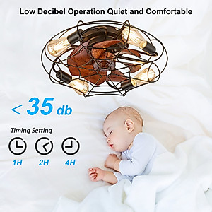 NERONDA 19.7" Caged Ceiling Fan with Light and Remote,Flush Mount Bladeless Ceiling Fan, Low Profile Caged Ceiling Fan,Small Industrial Black Ceiling Light Fixture,Reversible