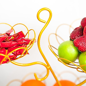 Vytaco flower Fruit Basket, 3 Tier Fruit Basket Bowl Vegetable Organizer for Kitchen, Metal Wire Vegetable Produce Storage Baskets for Kitchen, Detachable Vegetable Storage，Fashion Fruit Bowl (yellow)