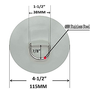 AUXPhome 4 X Stainless Steel D-Ring Pad/Patch for PVC Inflatable Boat Raft Dinghy Kayak - No Glue - Light Grey