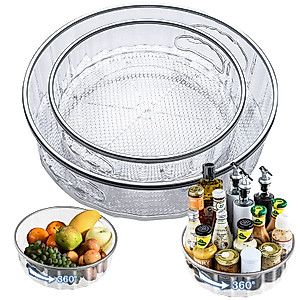 IAXSEE 2 Sizes Lazy Susan Turntable Spinning Spice Rack Organizers Multifunctional Round Clear Rotating Cosmetic Containers, for Cabinet Countertop Pantry Fridge Bathroom (Grey)