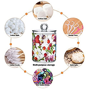 Kigai 2PCS Gnomes Flowers Qtip Holder Dispenser with Lids - 14 oz Bathroom Storage Organizer Set, Clear Apothecary Jars Food Storage Containers, for Tea, Coffee, Cotton Ball, Floss