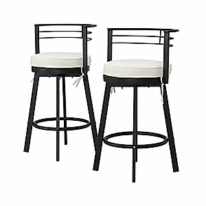 LOKATSE HOME 2 Piece Outdoor Swivel Bar Stools Patio Height Metal Chairs with Cushion, Beige