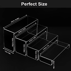 MerryNine 8 Pcs Risers Display Stands, 4-Tier Acrylic Display Stands, Clear Transparent Acrylic Risers For Display Decorative, Buffet, Tabletop Use, Cupcakes, Pop Figures, (Rectangle)