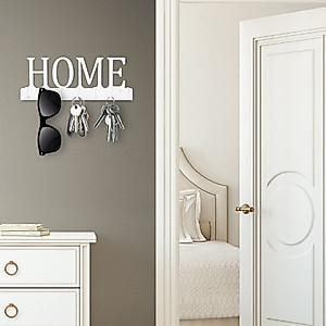 HLWDFLZ Key Holder for Wall - Wall Mounted Key Hangers with 7 Key Hooks, Wall Decorative Organizer Rack for Entryway Mudroom Front Door Kitchen Hallway Office 10 X 4 inches (White Home)