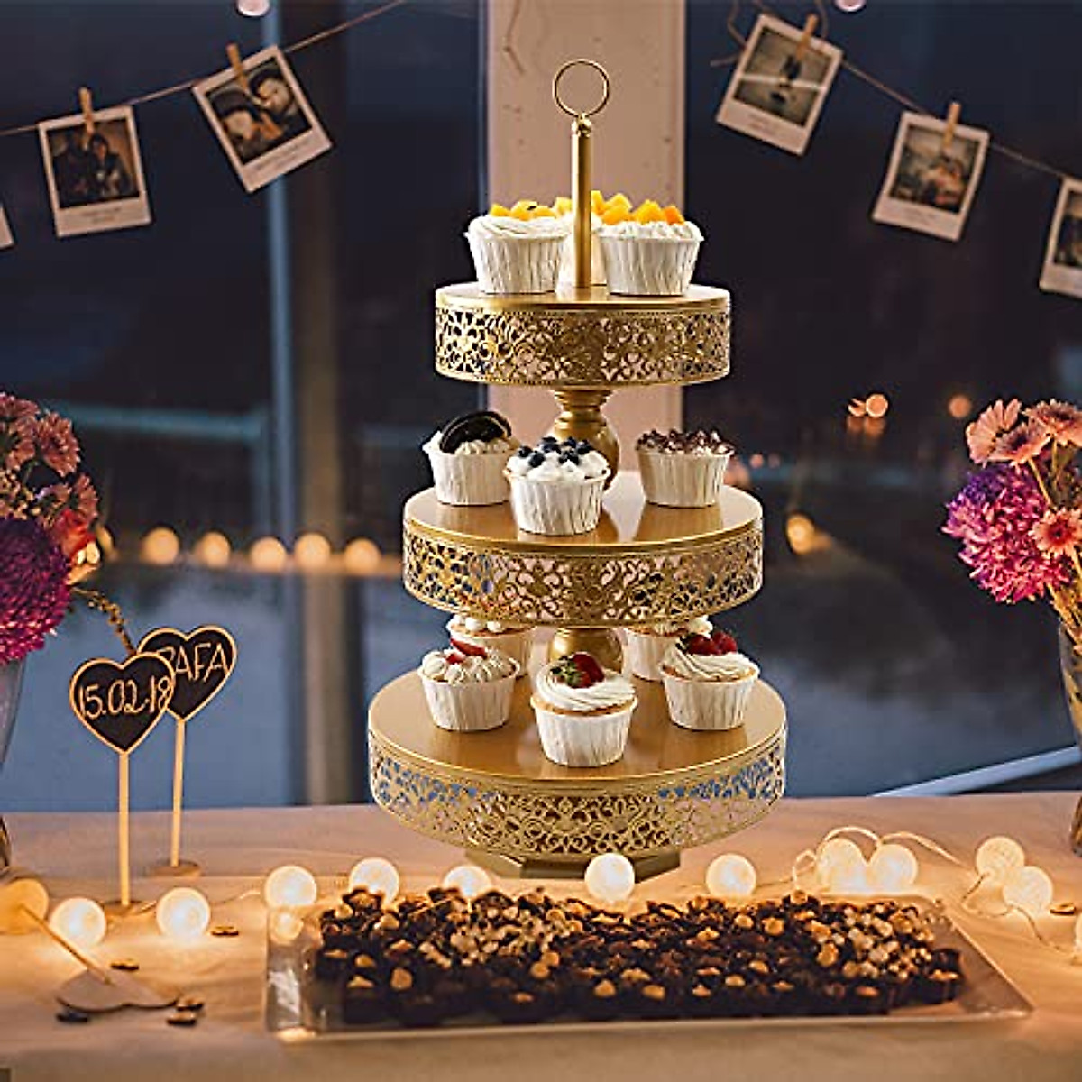weharnar Gold Cupcake Stand - Tiered Dessert Table Display Set 3 Tier Metal Gold Serving Tray Round Cake Stand Holder for Wedding Tea Party Baby Shower Birthday Christmas Decor