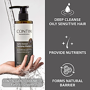 CONTIN Garlic Shampoo for Oily Sensitive Hair, Natural Scalp Treatment for Hair Loss and Hair Growth, Anti-Thinning and Anti-Dandruff for Thicker Fuller Hair, Follicle Clarifying, Roots Strengthening, Unscented Hair Care Products for Men and Women, 10.14