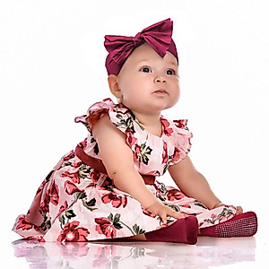 Geyoga 18 Pieces Baby Headband Newborn Socks and Mittens Sets Elastic Baby Essentials Boys Girls 0-6 Months (Wine Red, Pink, Yellow, Balsklish Green, White, Black)